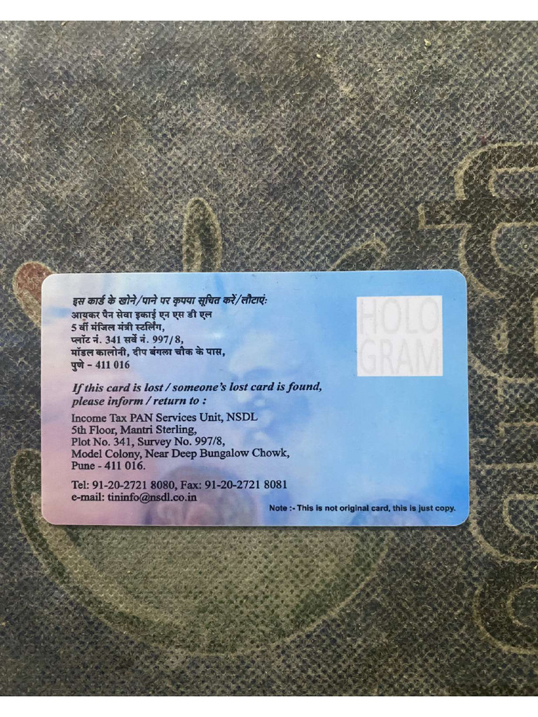 Back Pan Card | PDF