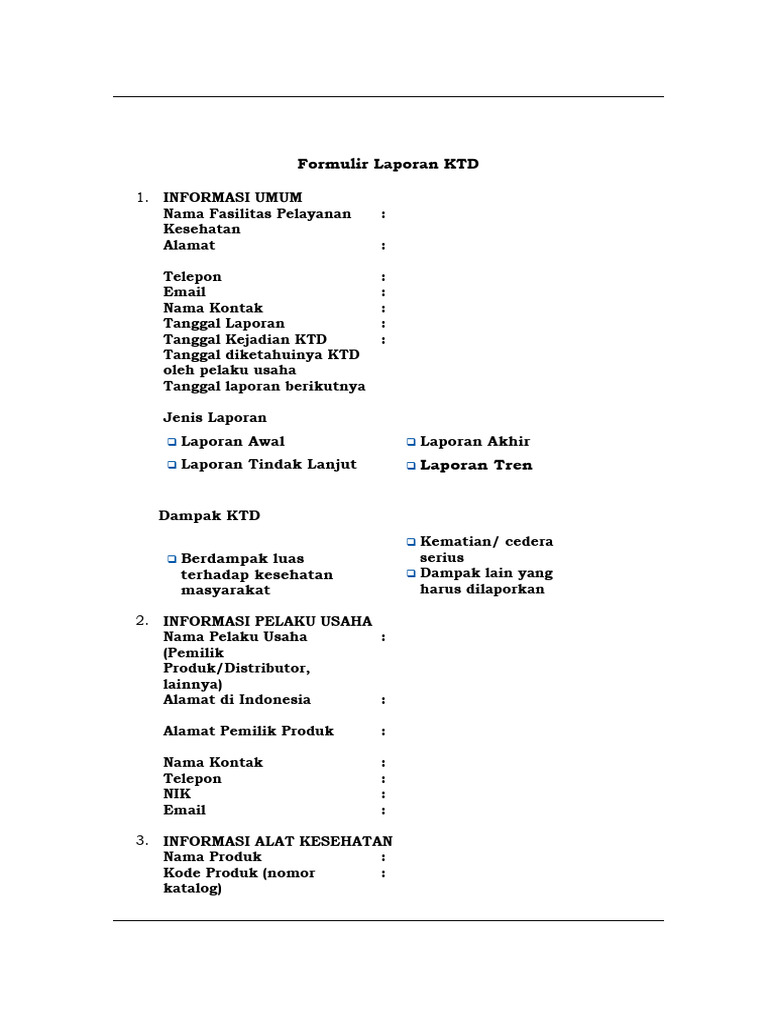 Formulir Laporan KTD | PDF