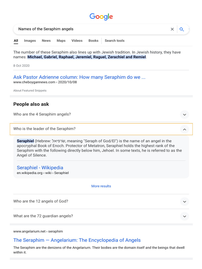 Names of The Seraphim Angels | PDF | Angel | Religious Cosmologies