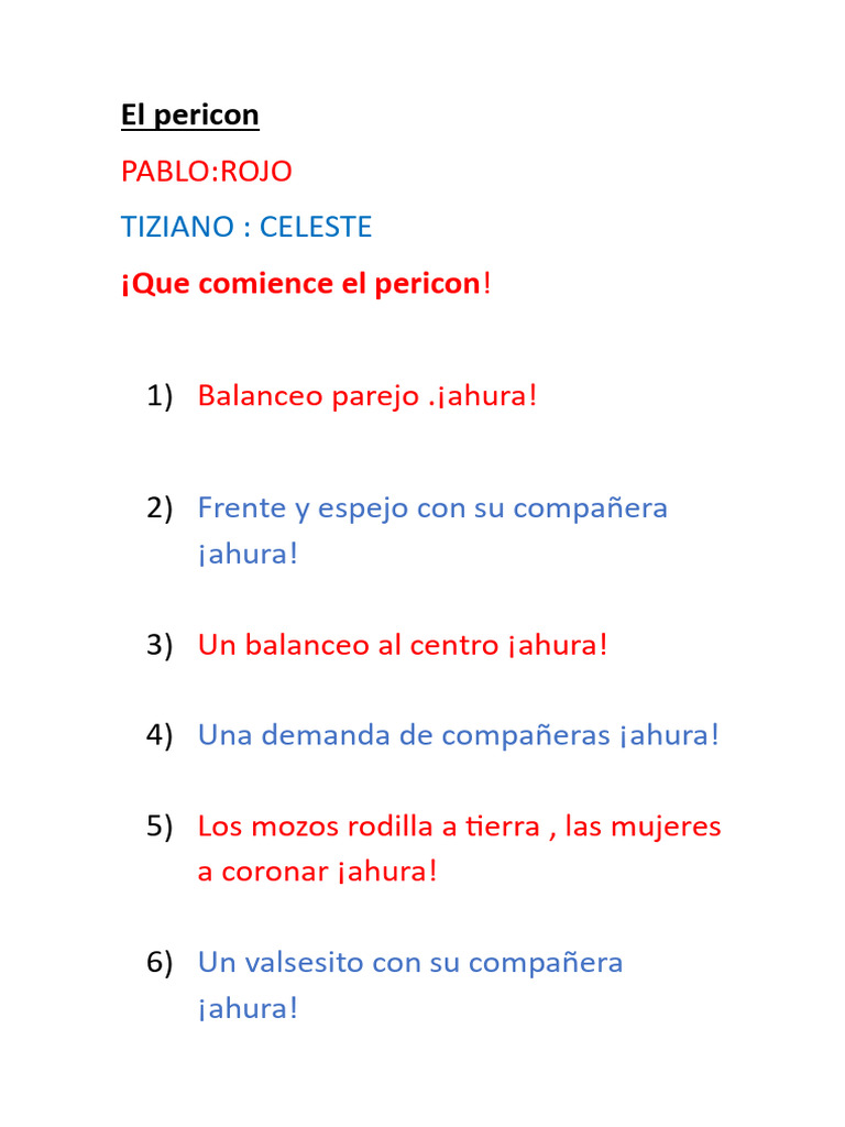Guía del Pericón: Pasos y Coreografía | PDF