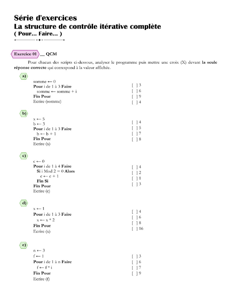 Série d'Exercices Corrigés __La Structure de Contrôle Itérative Complète | PDF