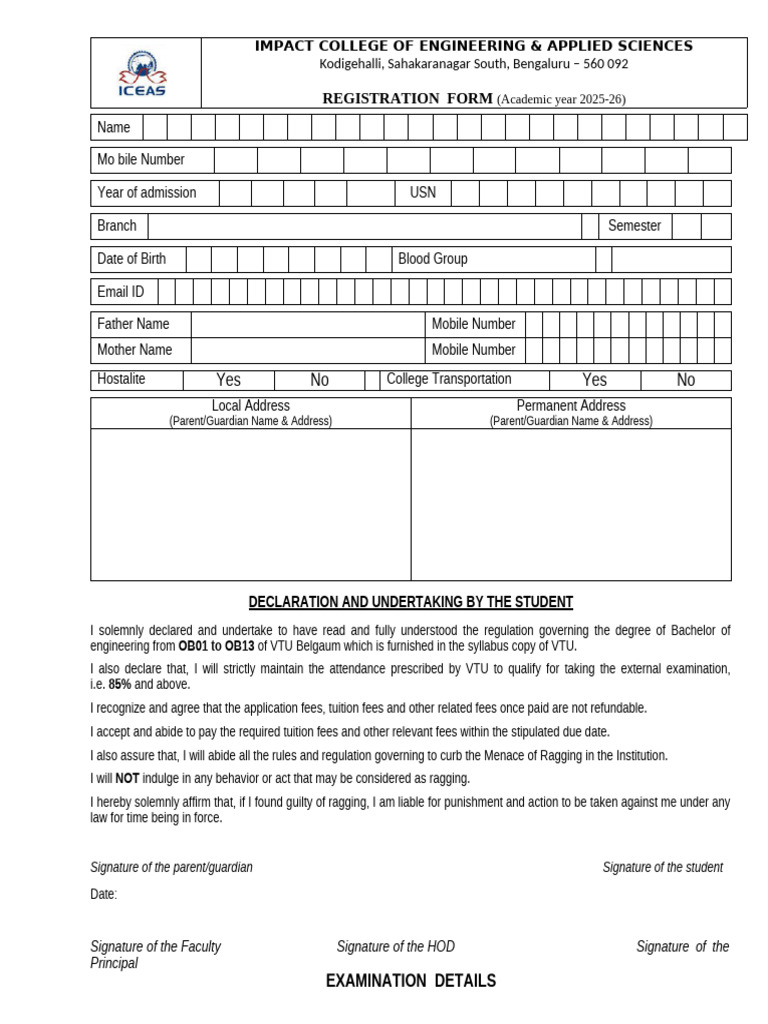 Student Registration Form 2025-26 | PDF