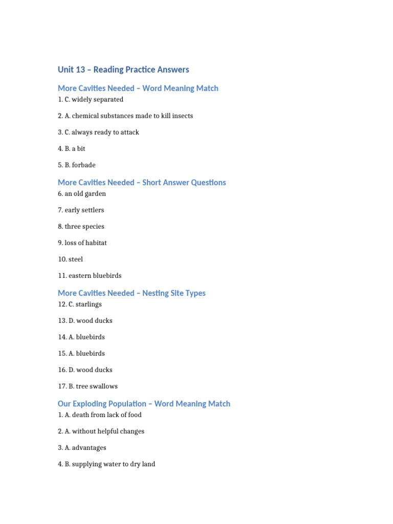 Unit 13 Reading Practice Answers | PDF