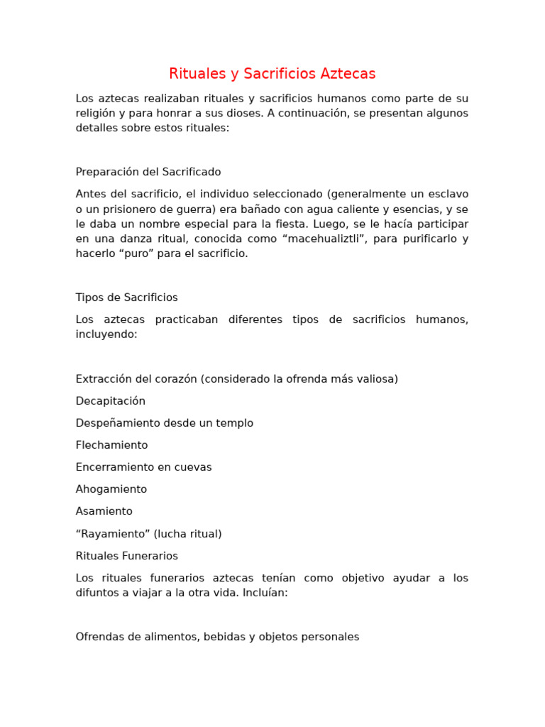 Rituales y Sacrificios Aztecas | PDF | Rituales | Civilización maya