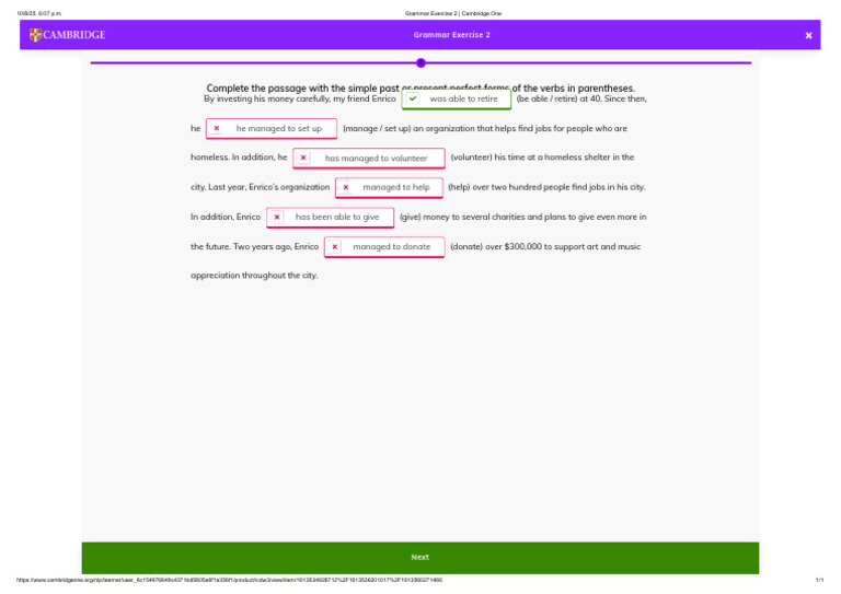 Grammar Exercise 2 - Cambridge Mal Wrong | PDF