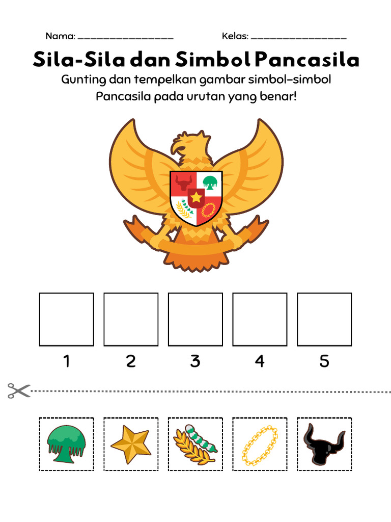 Lembar Kerja Sila-Sila Dan Simbol Pancasila Ilustrasi Putih | PDF