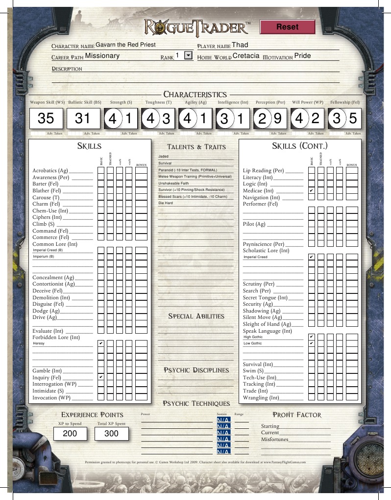 Rogue Trader Character Sheet Official Editable | PDF | Business