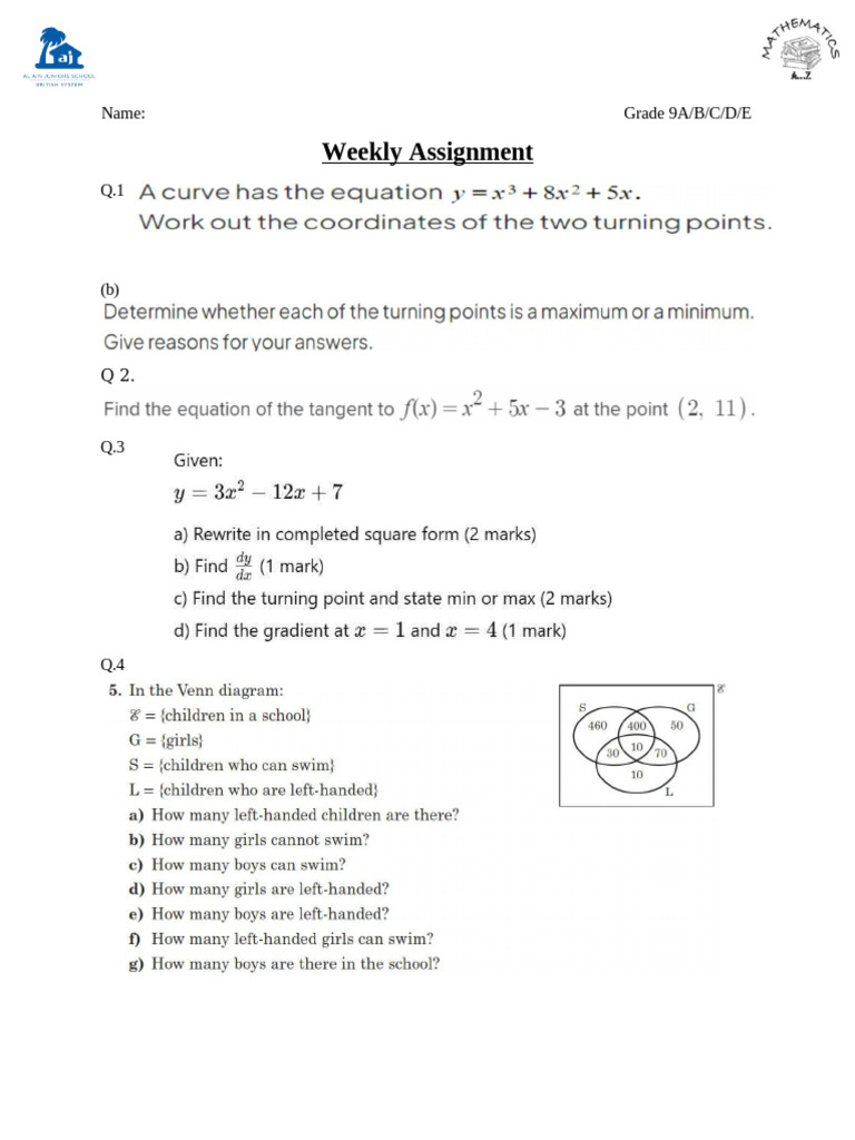 Differentiation Weekly Assignment | PDF