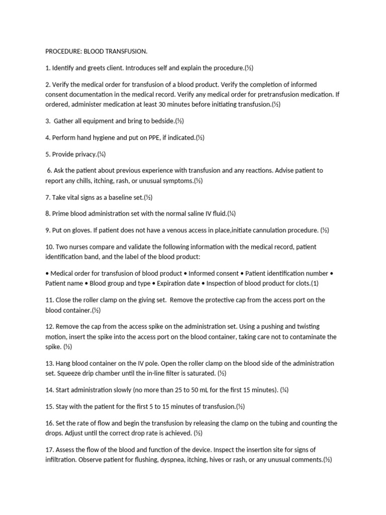 Blood Transfusion Procedure Guide | PDF | Intravenous Therapy | Blood ...