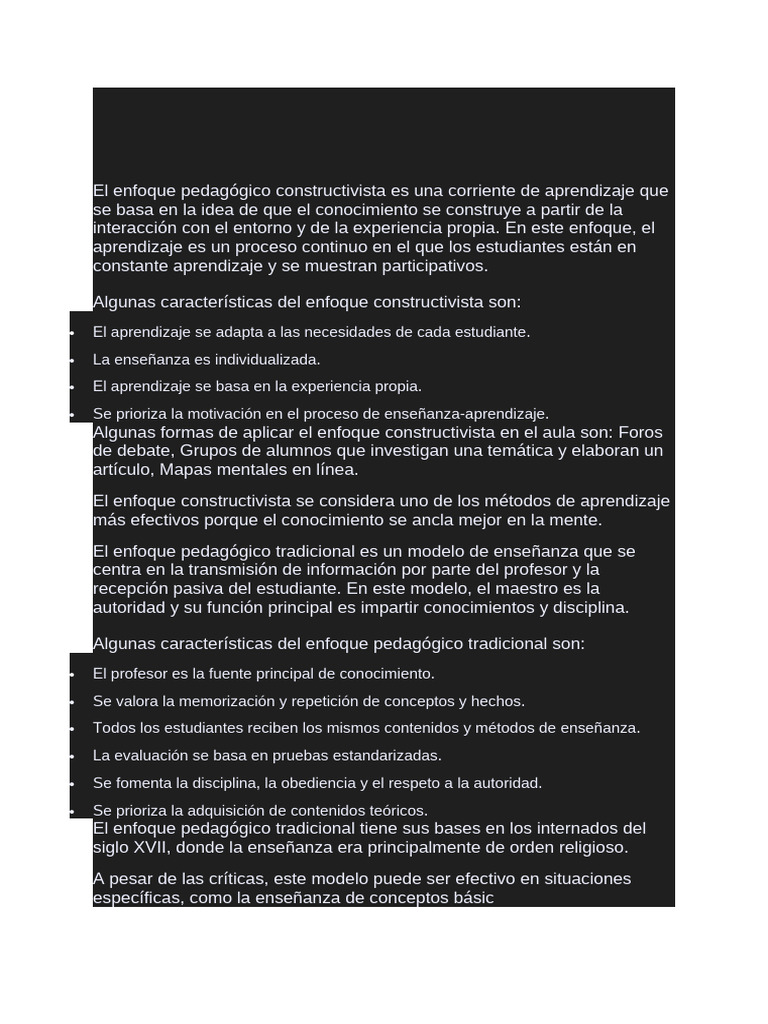 El Enfoque Pedagógico Constructivista Es Una | PDF | Enseñando ...