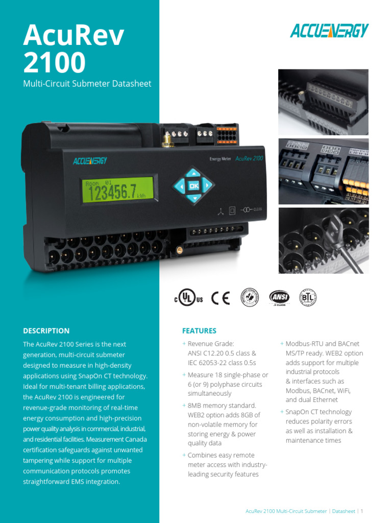 AcuRev-2100-Multi-Circuit-Submeter-Datasheet | PDF | Ac Power ...