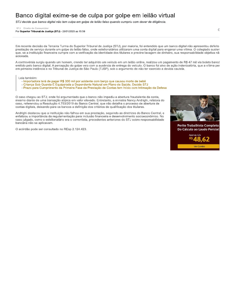 Banco Digital Exime-Se de Culpa Por Golpe em Leilão Virtual | PDF