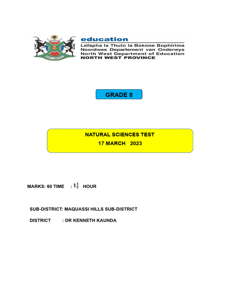 Grade 8 Natural Sciences Test March 2023 | PDF | Hiv/Aids | Photosynthesis