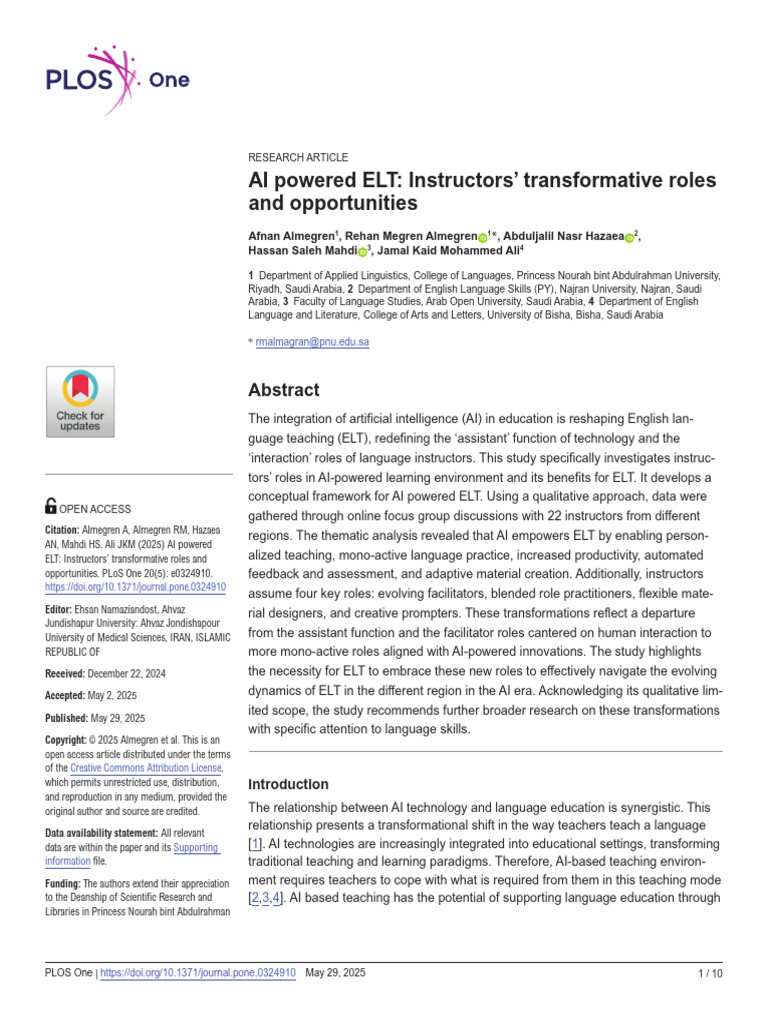 AI Powered ELT Instructors' Transformative Roles and Opportunities ...