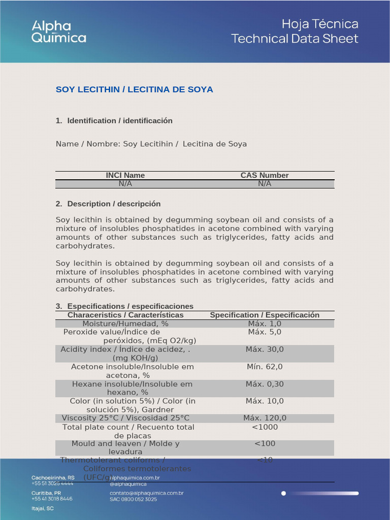 Soy Lecithin Specifications and Details | PDF