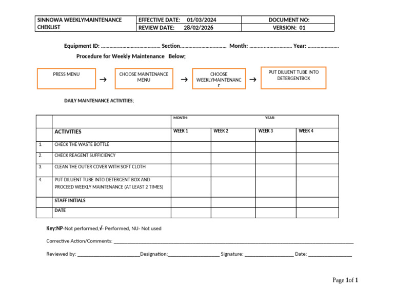 Weekly Maintenance Checklist | PDF