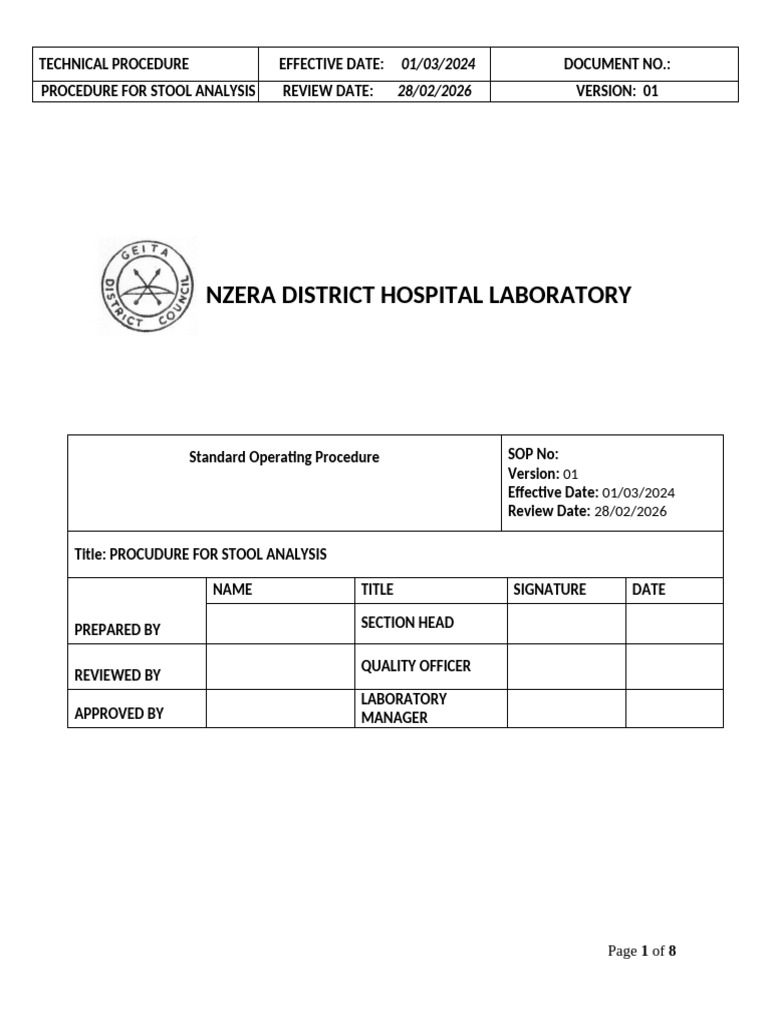 TP-PR 004 Procedure For Stool Analysis | PDF | Staining