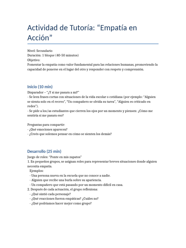 Actividad Tutoria Empatia en Accion | PDF