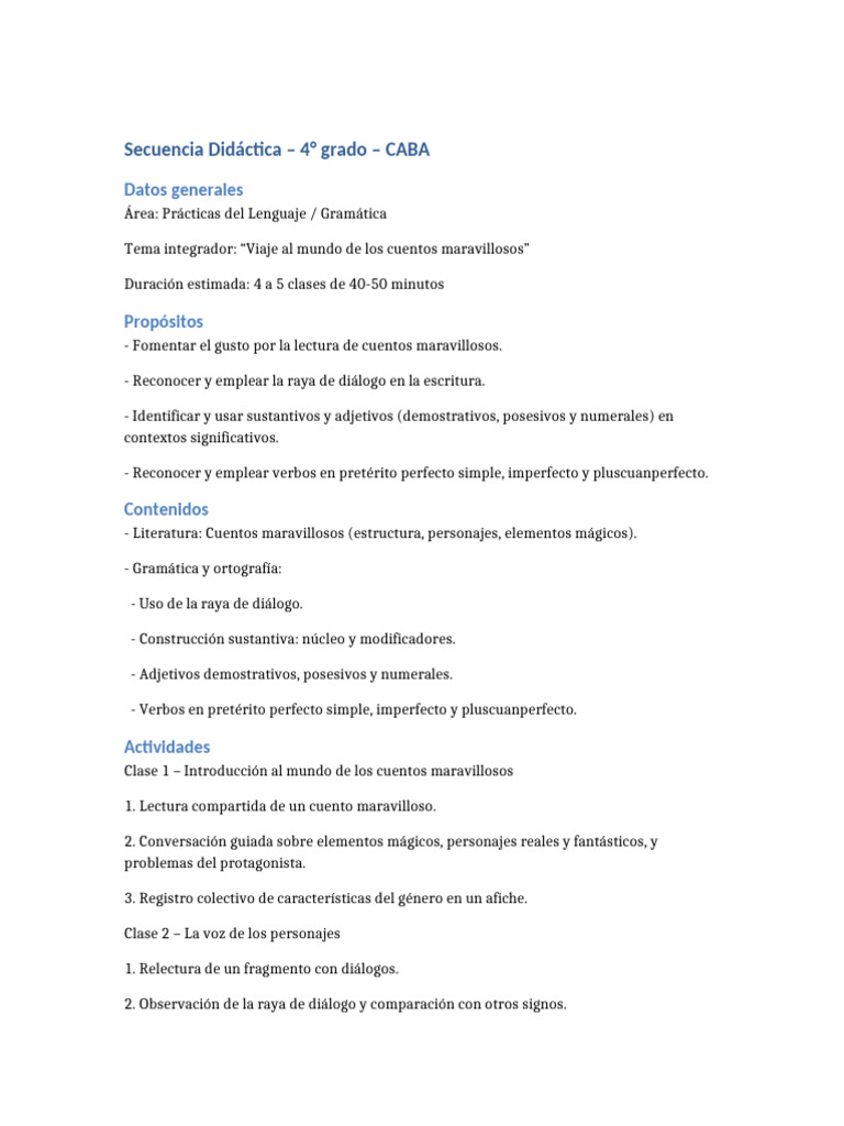 Secuencia Didactica 4to CABA | PDF