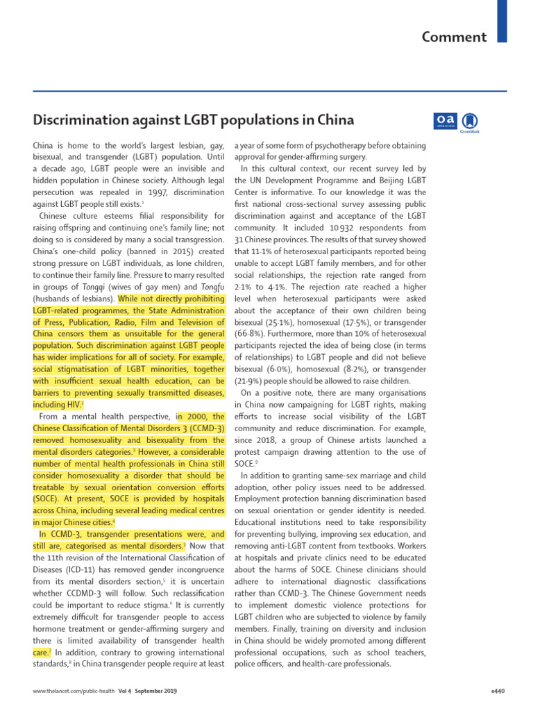 LGBT Discrimination in China: A Review | PDF | Homosexuality | Transgender