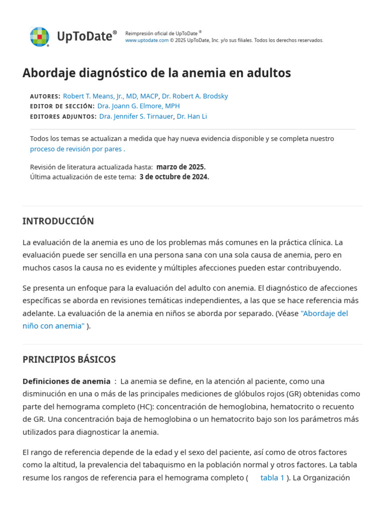 Diagnóstico de anemia en adultos | PDF | Anemia | Sangre