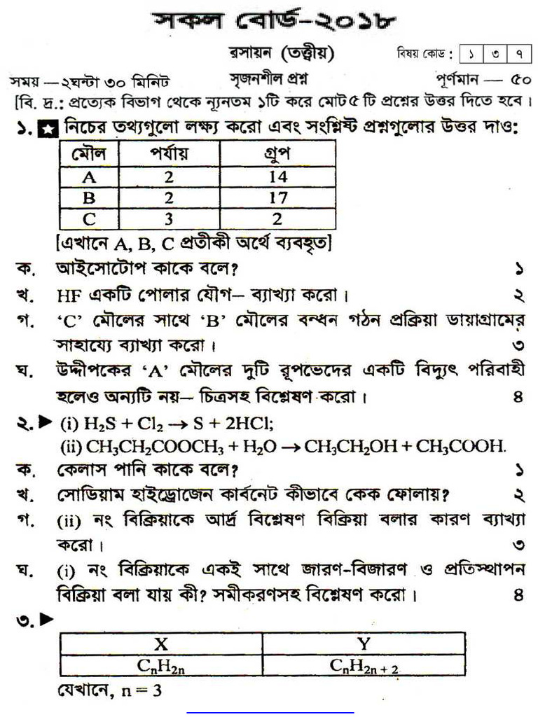 SSC Chemistry Question Papers 2018 | PDF
