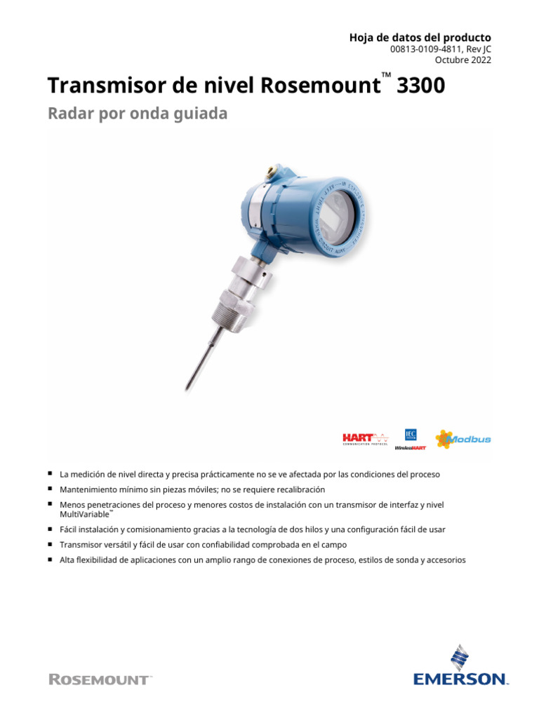 3300 Hoja de Datos Del Producto Transmisor de Nivel Rosemount 3300 Es ...