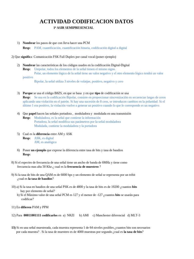 Codificación de Datos en PCM y Modulación | PDF | Protocolos de capa ...