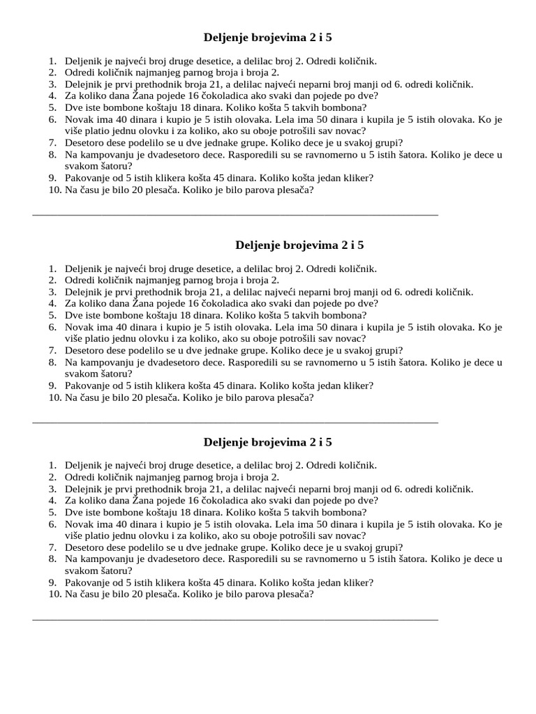 Deljenje Brojevima 2 I 5 | PDF