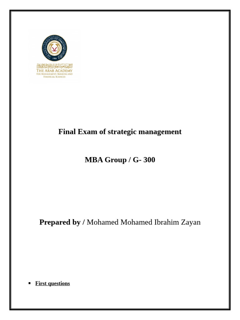 Answers of Exam of Strategic Management | PDF | The Coca Cola Company ...