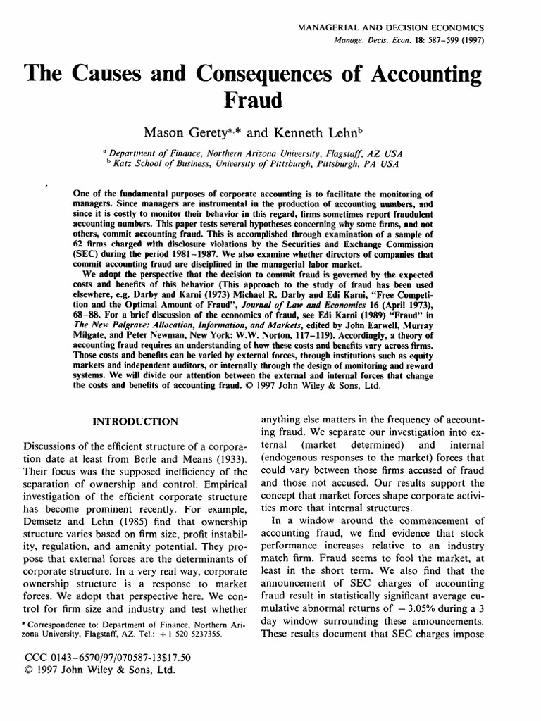 Causes of Accounting Fraud Analysis | PDF | Audit | Fraud