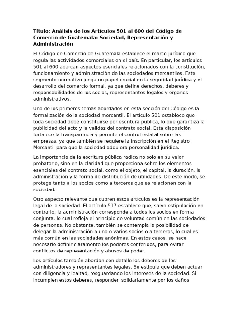Análisis Artículos 501-600 Código Comercio Guatemala | PDF | Sociedad ...