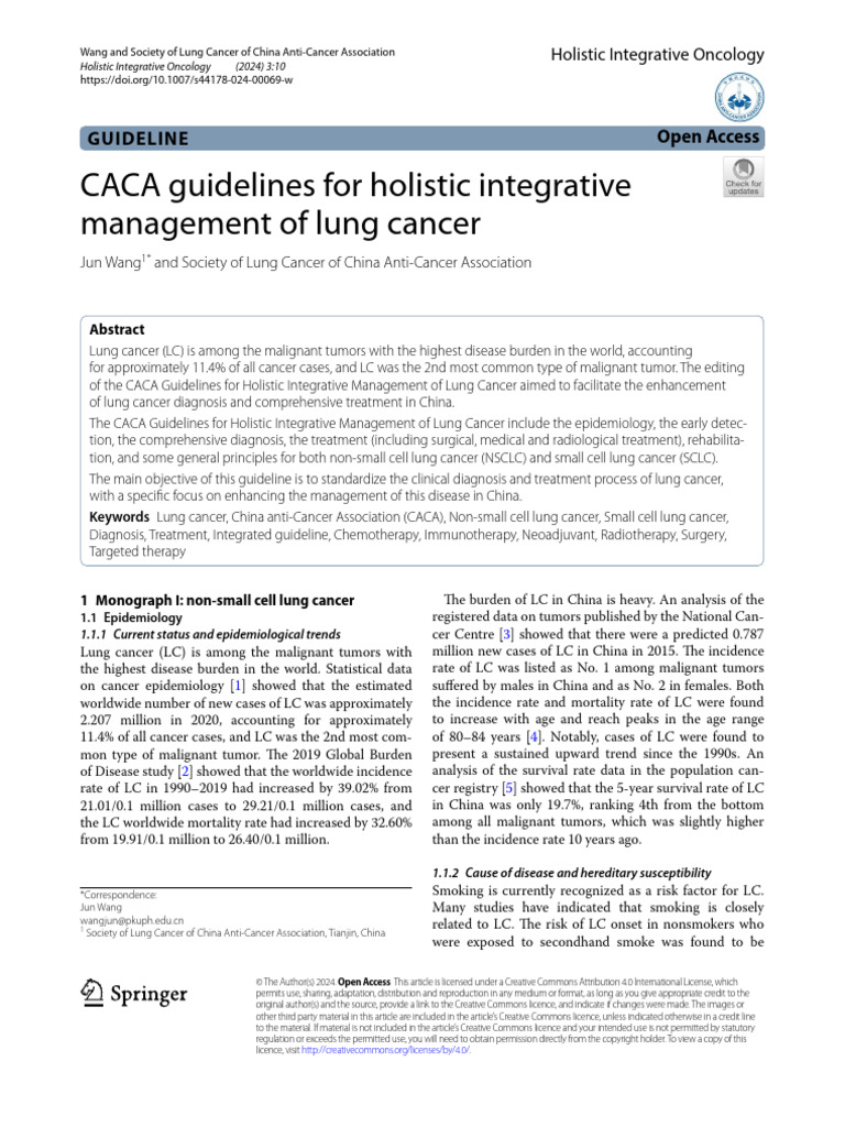 CACA Guidelines for Holistic Integrative Management of Lung Cancer ...