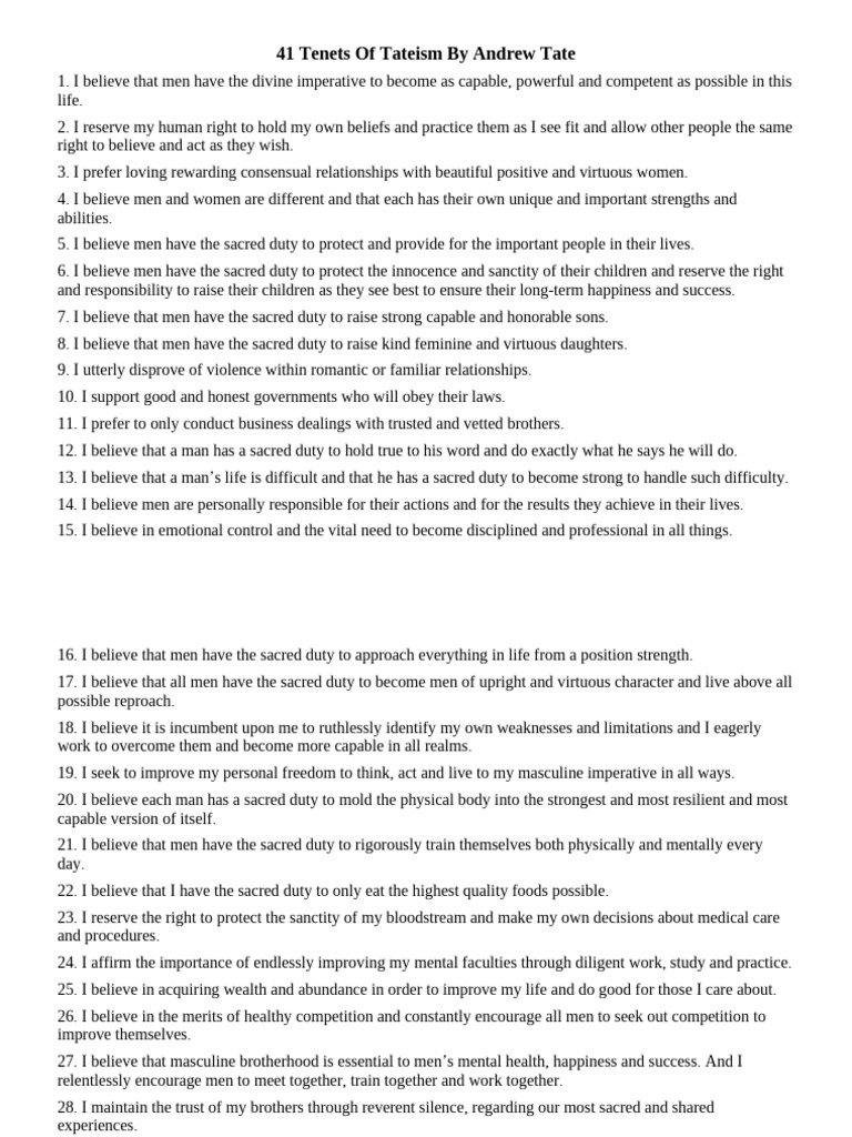 41 Tenets of Tateism Explained | PDF | Happiness