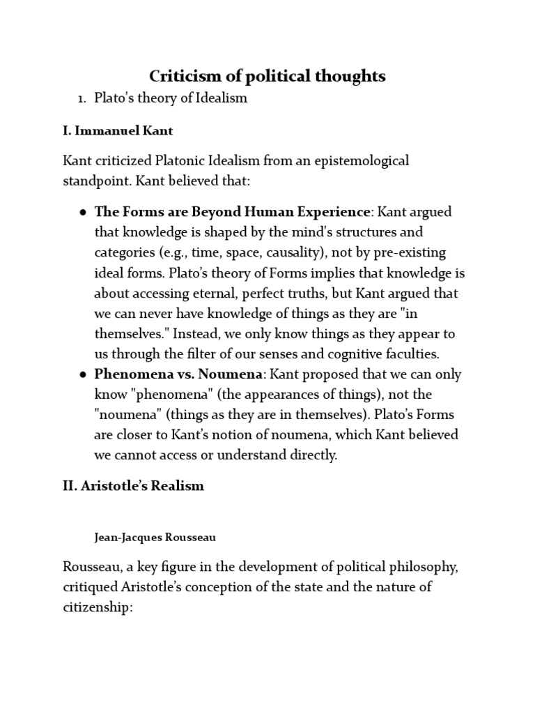 Critiques of Political Philosophy | PDF | Social Contract | Immanuel Kant