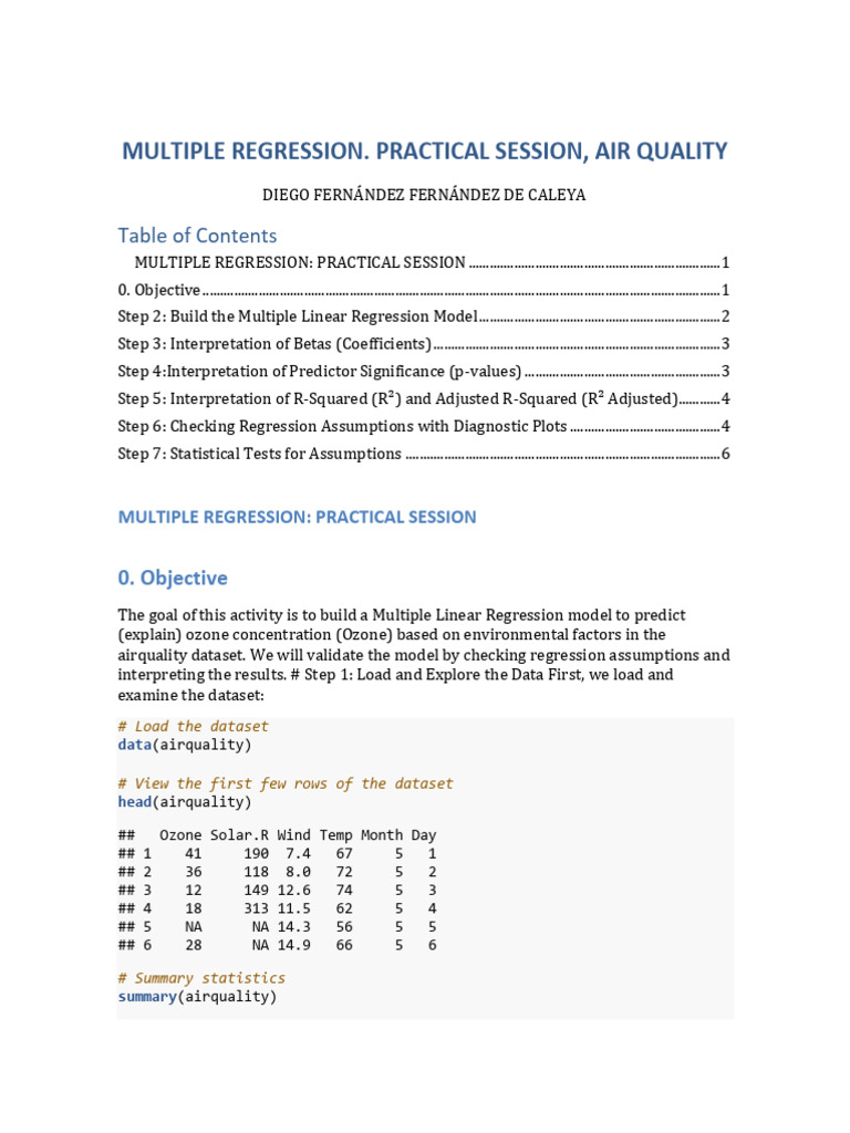 Multiple-Regression_airquality (1) | PDF | Coefficient Of Determination | Linear Regression