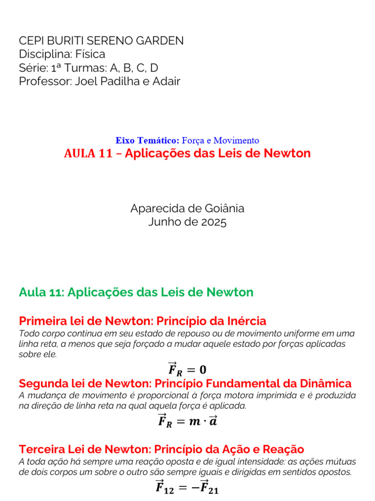 Aula 11 - Aplicações Das Leis de Newton | PDF | Atrito | Leis do ...