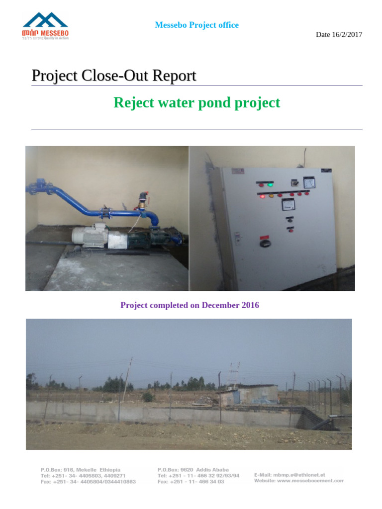 Reject Water Pond Project Close-Out Report | PDF | Project Management ...