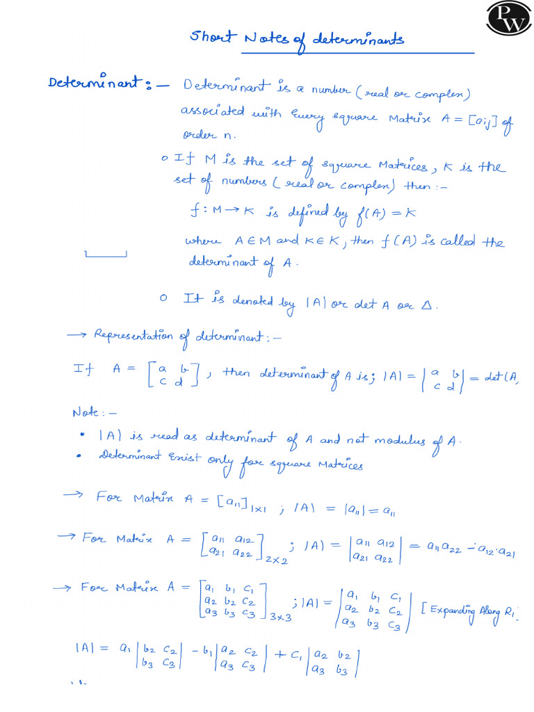 Determinants Hand Written Notes | PDF