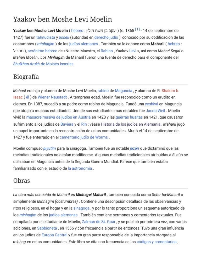 Yaakov Ben Moshe Levi Moelin - Wikipedia | PDF | Historia de los Judios ...