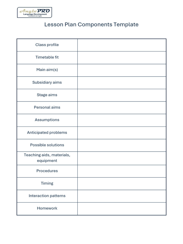 Lesson Plan Components Template | PDF
