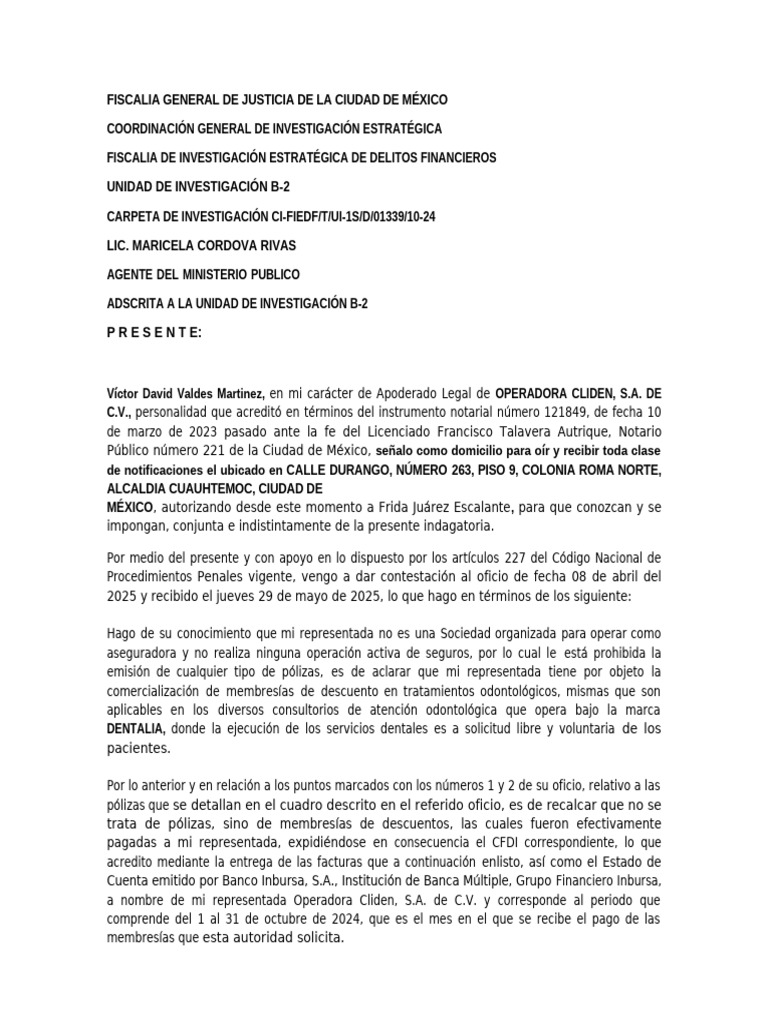 Contesta Oficio Delitos Financieros | PDF