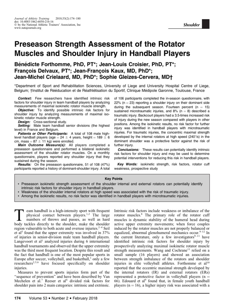 Preseason Strength Assessment of The Rotator Muscles and Shoulder ...