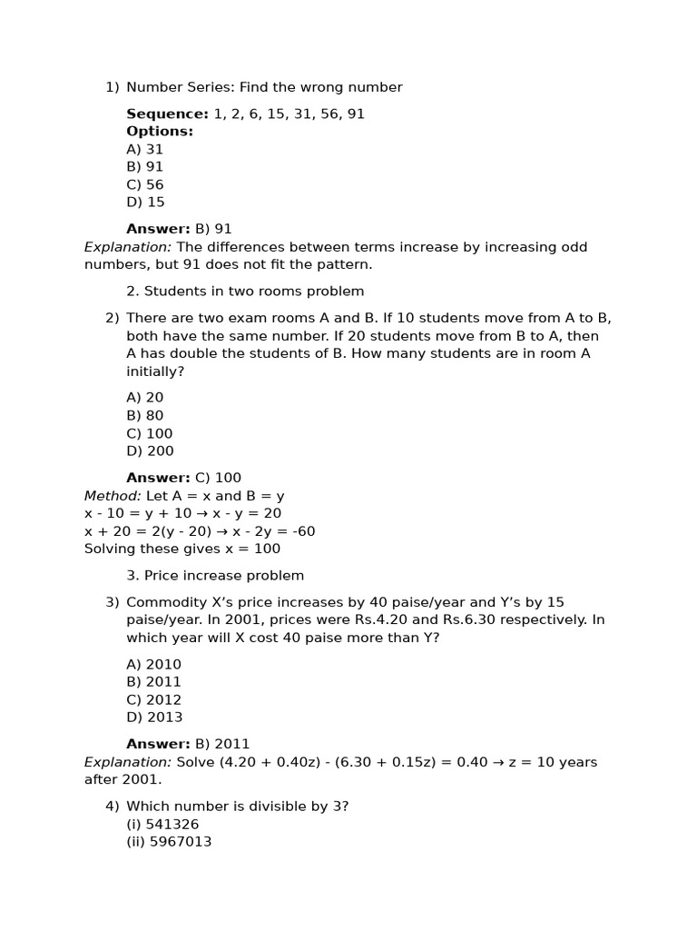 Aptitude Sample Questions | PDF | Shape | Elementary Mathematics