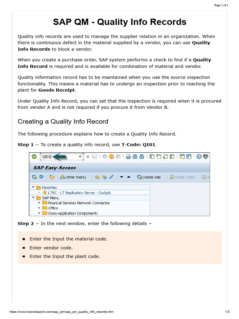 Creating Quality Info Records in SAP QM | PDF