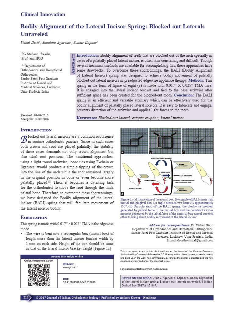 Bodily Alignment of The Lateral Incisor Spring Blo | PDF | Orthodontics ...