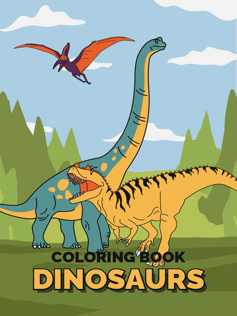 Dinosaurs Coloring Book in Colorful Lined Style | PDF
