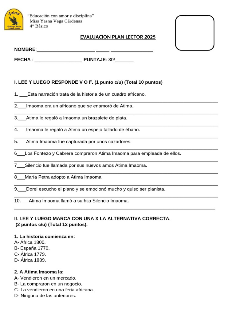 Prueba de Lectura El Espejo Africano | PDF