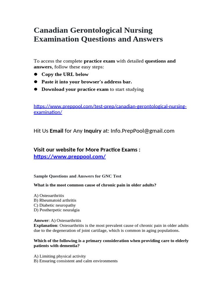 Canadian Geriatric Nursing Exam Guide | PDF | Dementia | Geriatrics