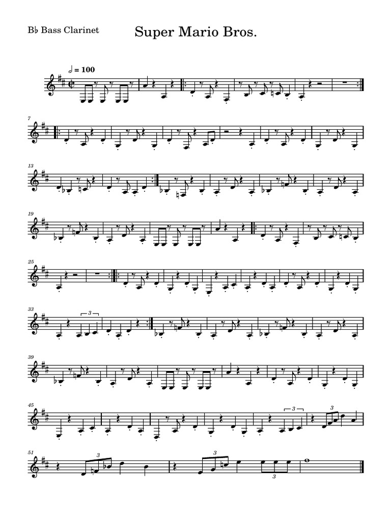 Super Mario Bros. Clarinet Sheet Music | PDF | Fantasy Games | Video ...